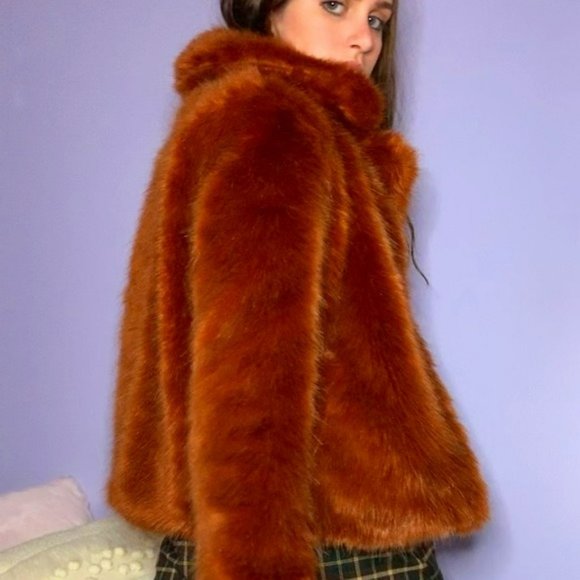 Zara | Jackets & Coats | Boho Chic Faux Fur Jacket In Rust Orange ...
